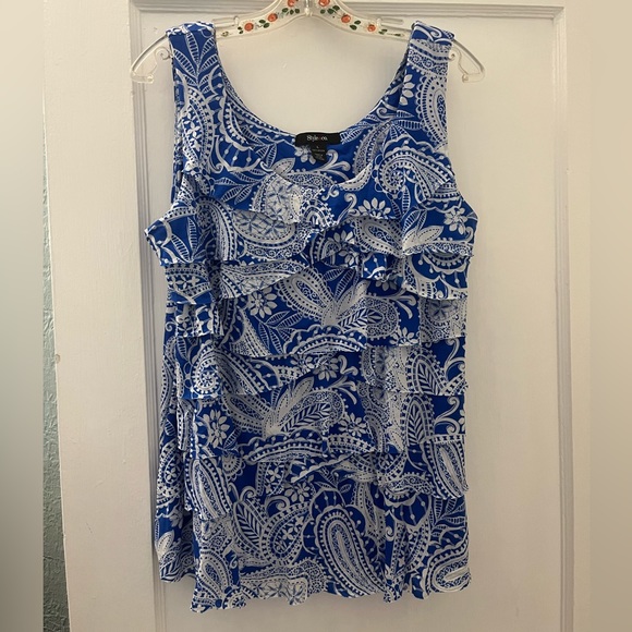 Style & Co. | Tops | L Style Co Blue And White Layered Tank | Poshmark